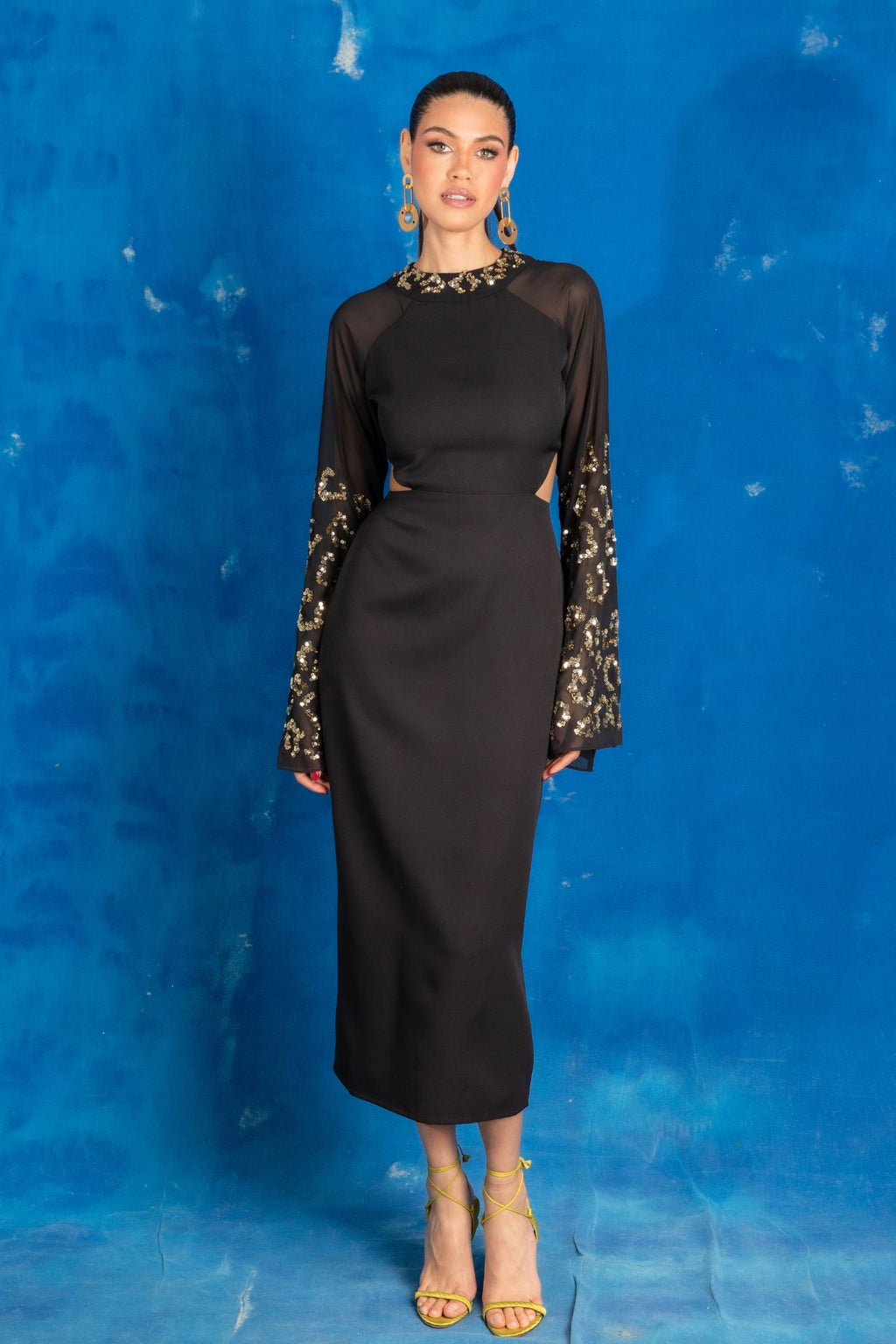 VIRGOS LOUNGE Azra black fitted midi embellished cut-out dress – Virgos ...