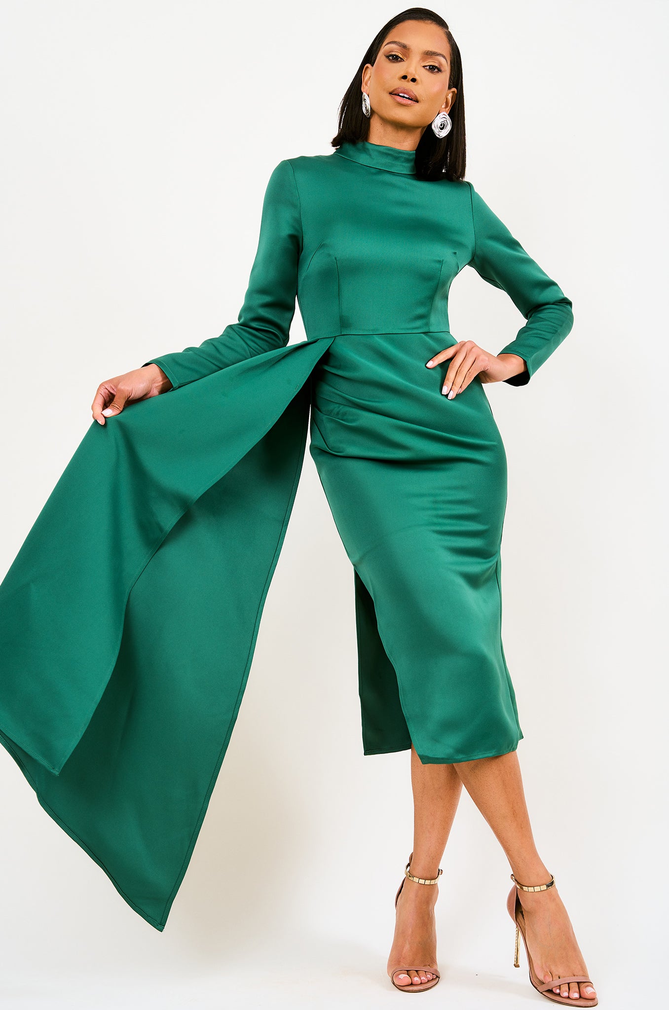 VL The Label Simi emerald green long sleeve midi dress with sash ...