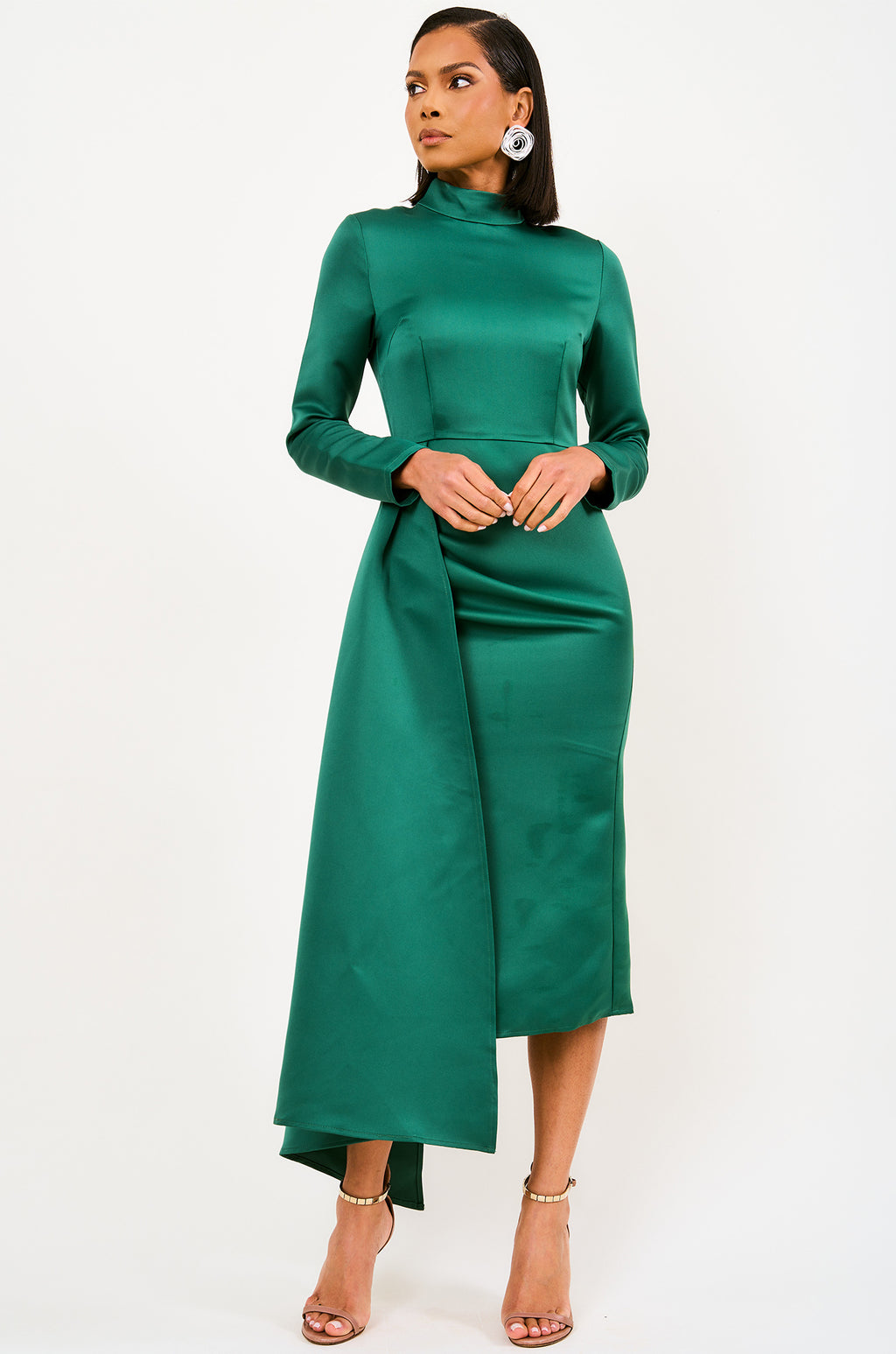 VL The Label Simi emerald green long sleeve midi dress with sash ...