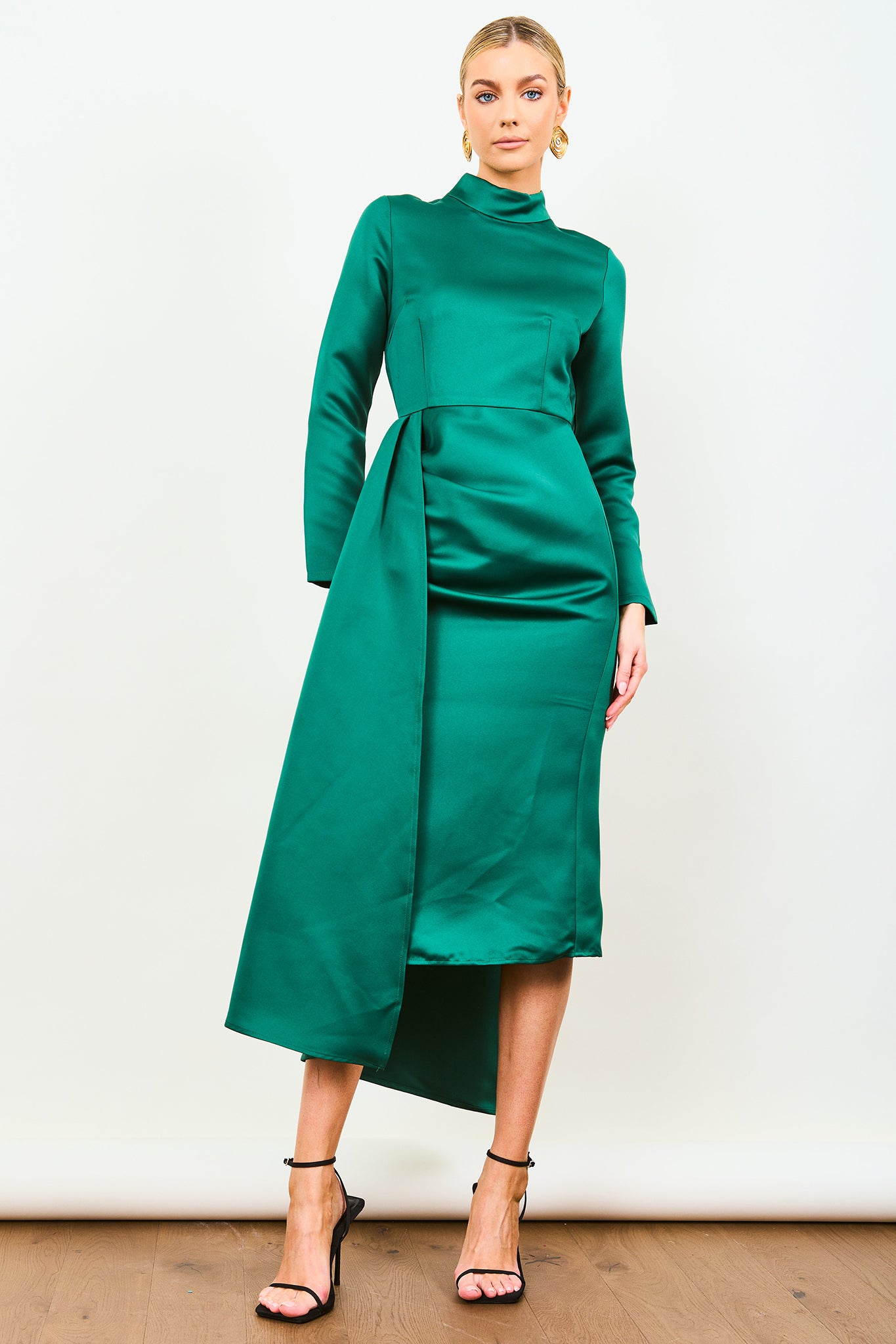 VL The Label Simi emerald green long sleeve midi dress with sash ...