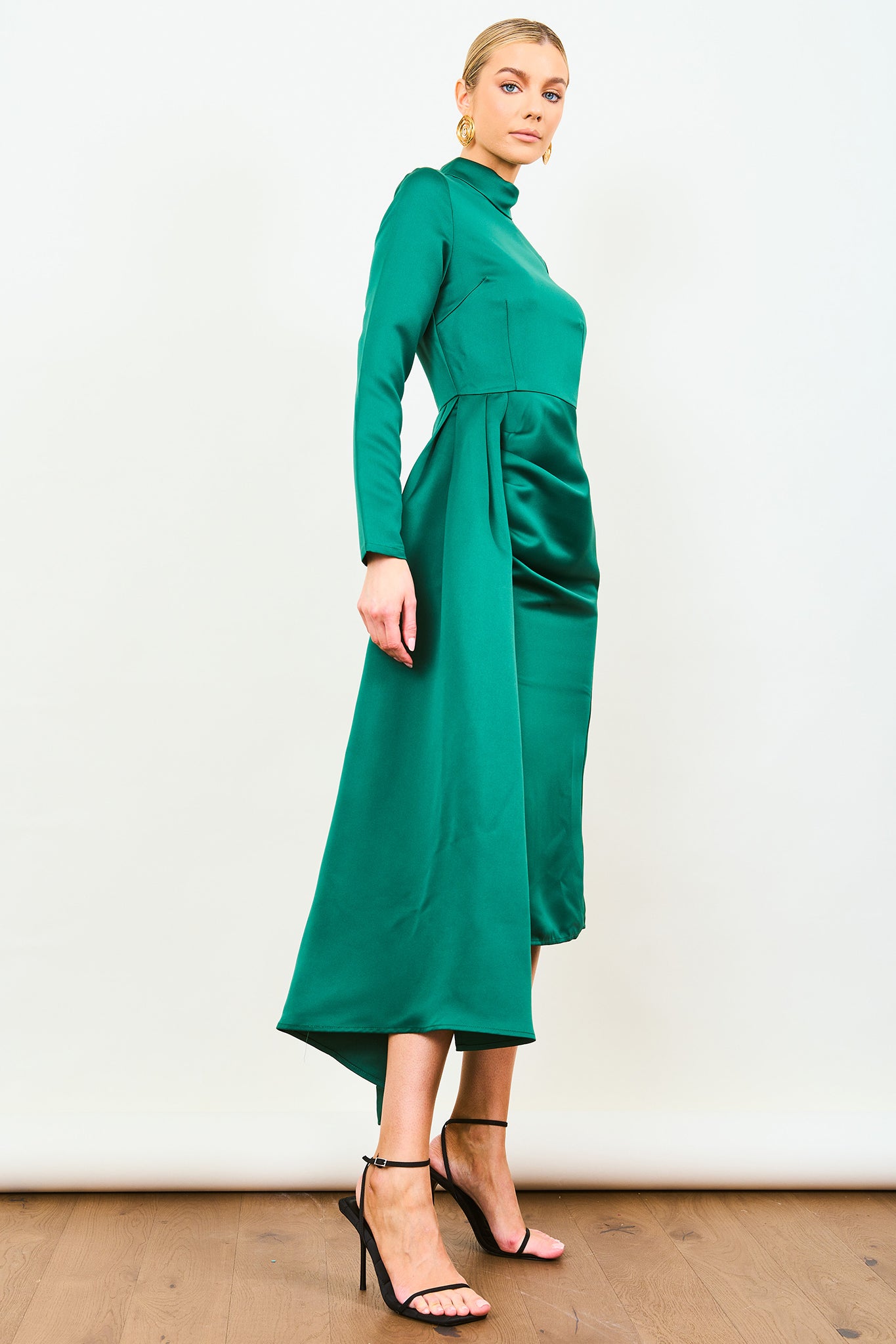 VL The Label Simi emerald green long sleeve midi dress with sash ...